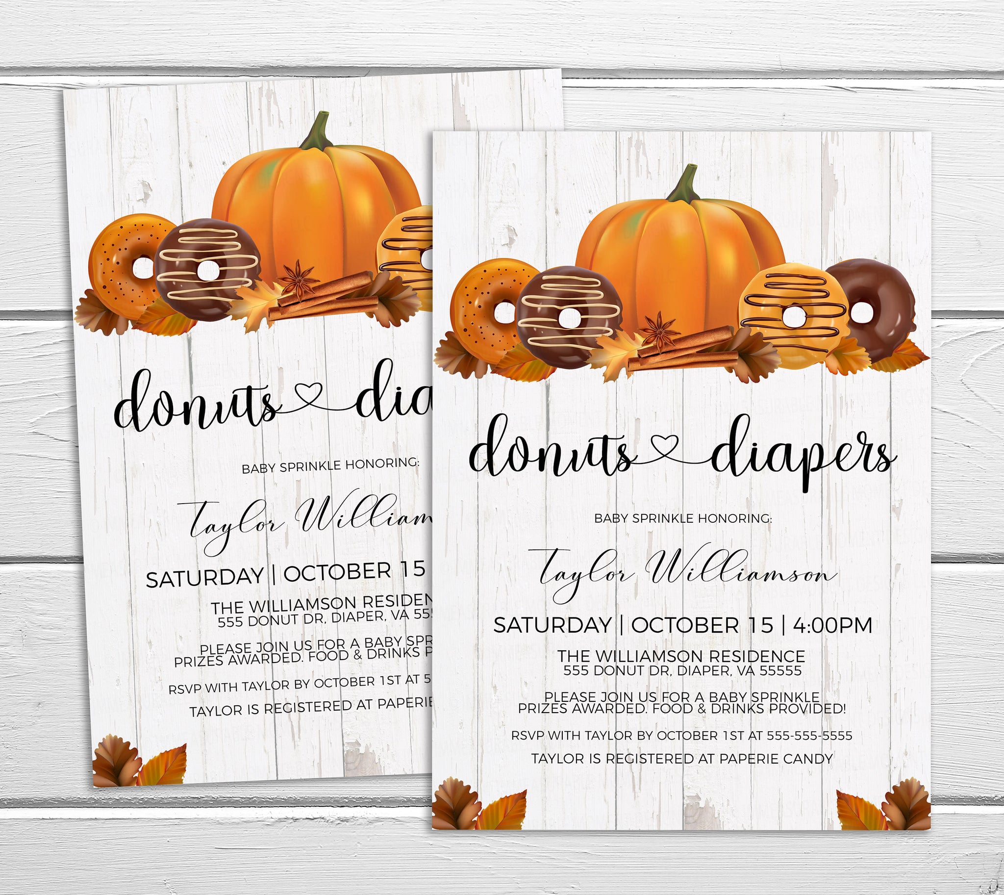 Fall Baby Shower Donut Invitation, Autumn Donut And Diapers Invite, Ba ...