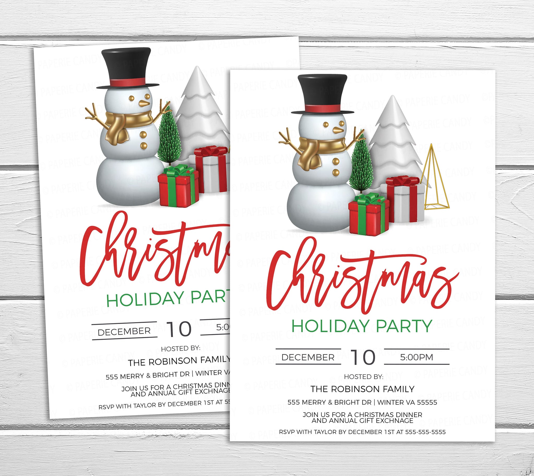 Editable Snowman Christmas Party Invitation, Winter Holiday Invite, Fa ...