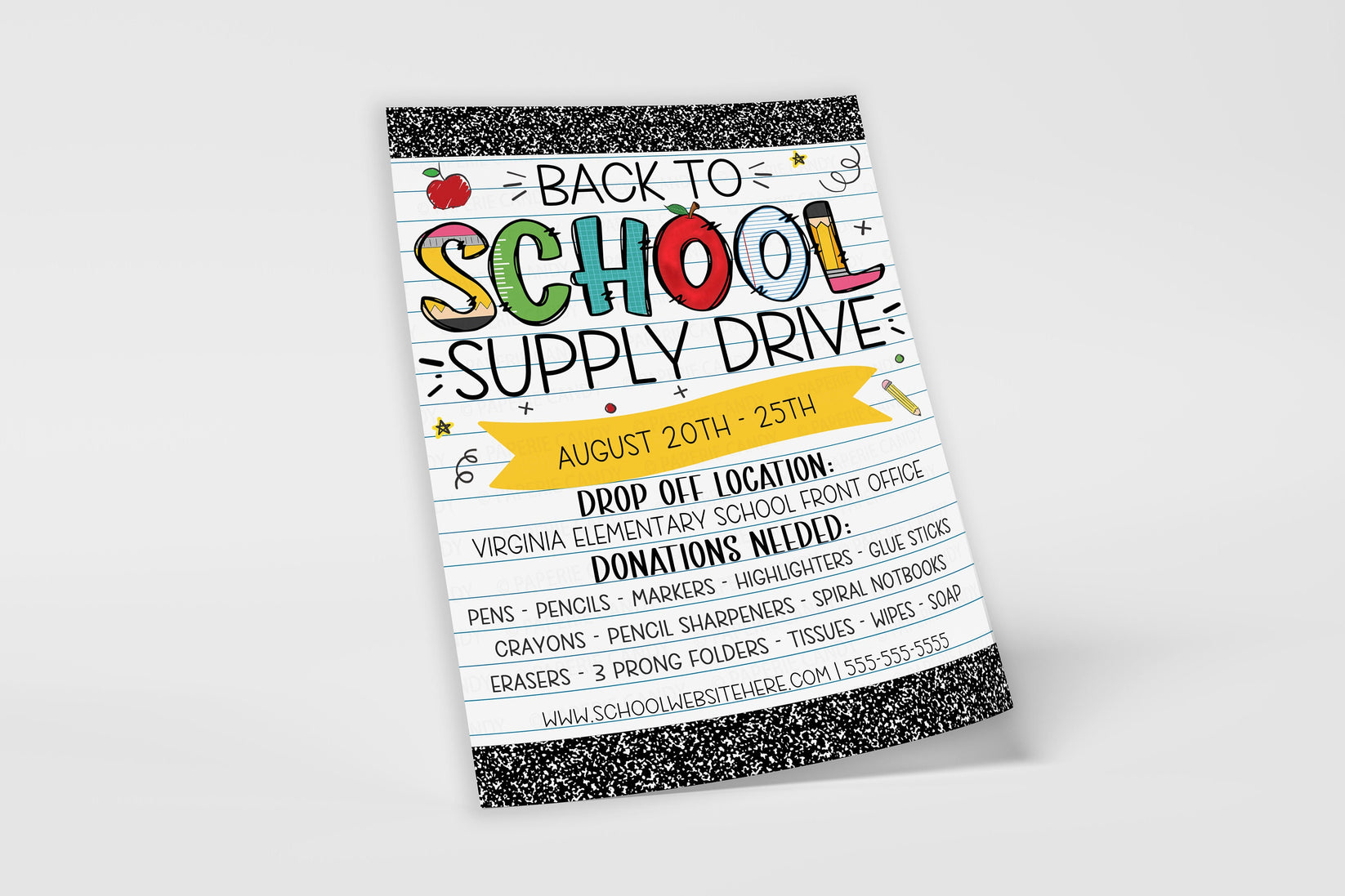 School Supply Drive Flyer, Printable Editable PTO PTA Flyer, Supplies ...