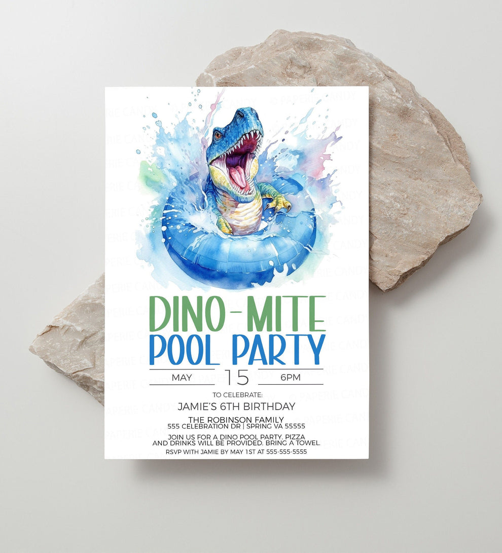 Dinosaur Pool Party Invitation, Dino Pool Party Invite, Dino-Mite Pool ...