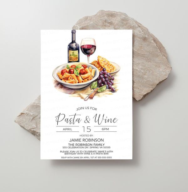Pasta & Wine Invitation, Italian Themed Dinner Invite, Italian Pasta D ...